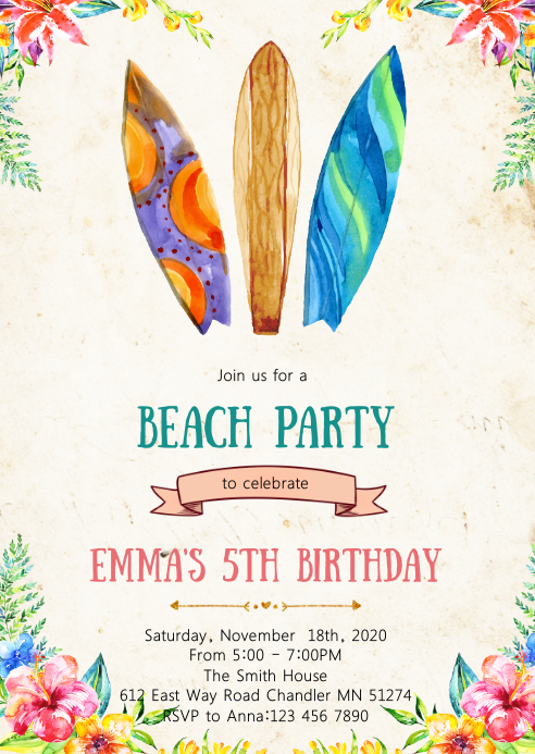 Beach pool birthday party invitation Template | PosterMyWall