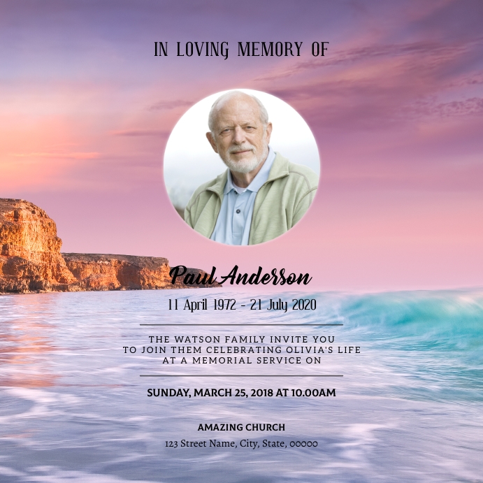 Beach sunset Funeral Instagram post Template | PosterMyWall