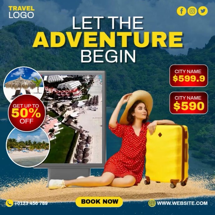 Beach Travel Ads Template | PosterMyWall