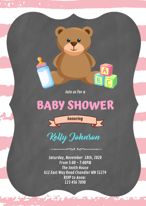 Bear and baby block girl theme Invitation Template | PosterMyWall