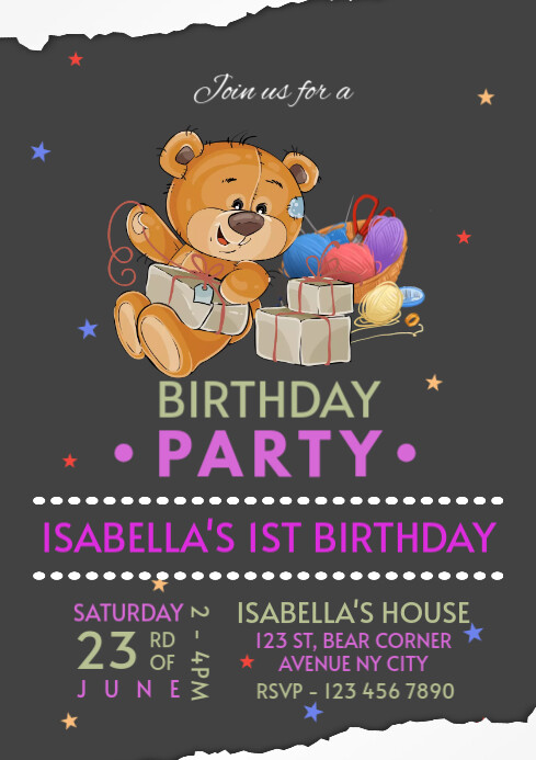 Bear Birthday Invitation Template Design | PosterMyWall