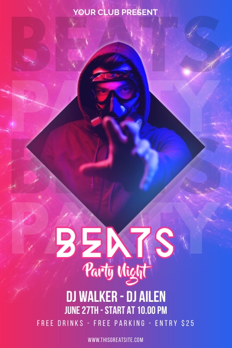 Beats Party Night Template Poster | PosterMyWall