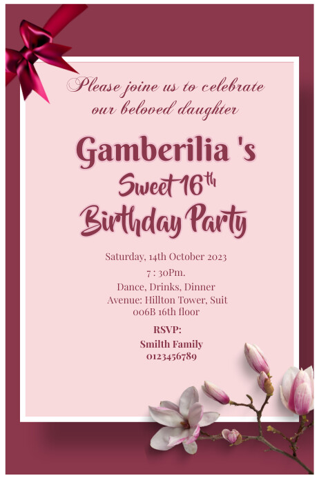 Plantilla de Beautiful Birthday Invitation Card | PosterMyWall