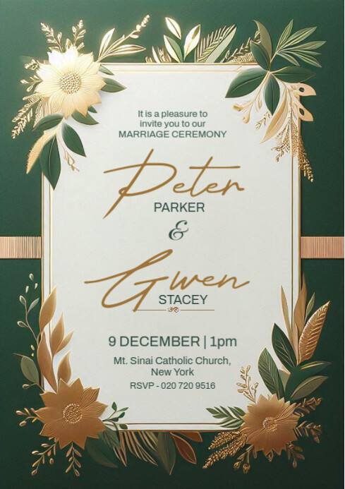 Modèle Beautiful Green Gold Wedding Invitation | PosterMyWall