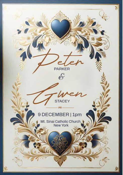 Beautiful Royal Blue Gold Wedding Invitation Template | PosterMyWall