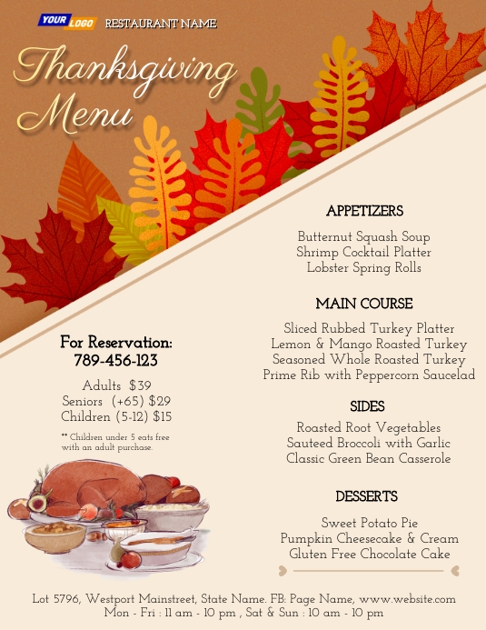 Beautiful Thanksgiving Menu Flyer Design | PosterMyWall