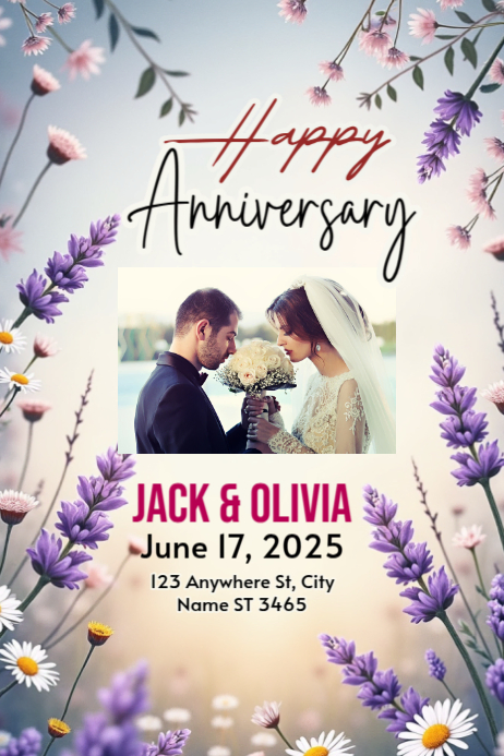 Beautiful Wedding Anniversary Greeting Poster PSD Template | PosterMyWall