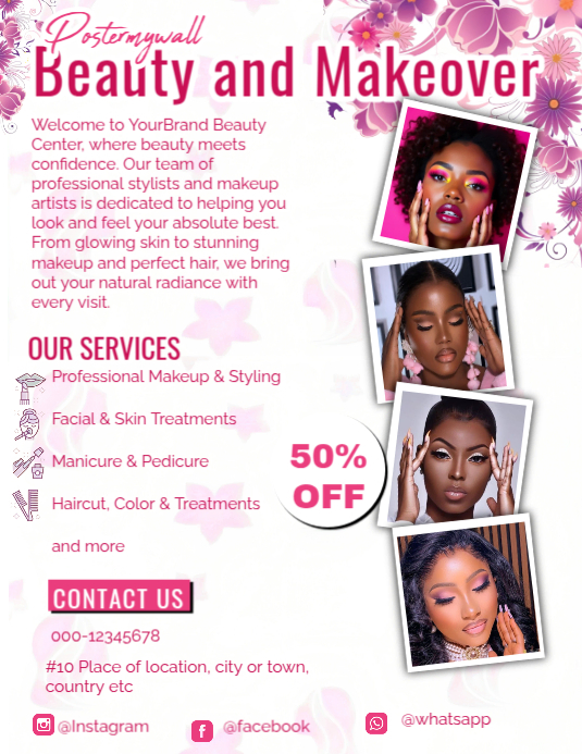 Beauty Salon & Makeup Artist Flyer Template | Glamour Spa Promotion ...