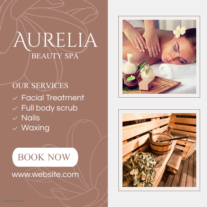 Beauty spa advertisement brown and grey color Template | PosterMyWall