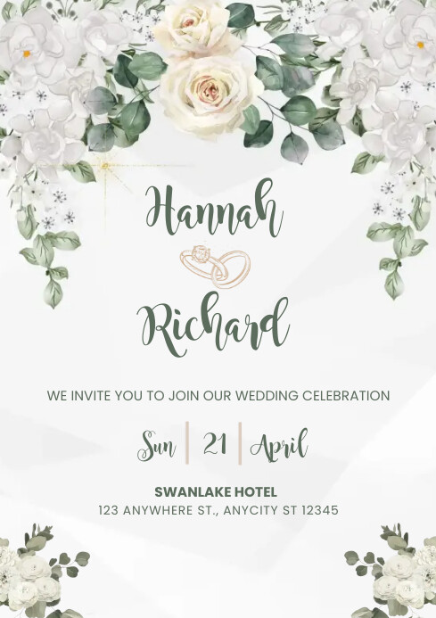 Beauty White Flower Wedding Invitation Template | PosterMyWall