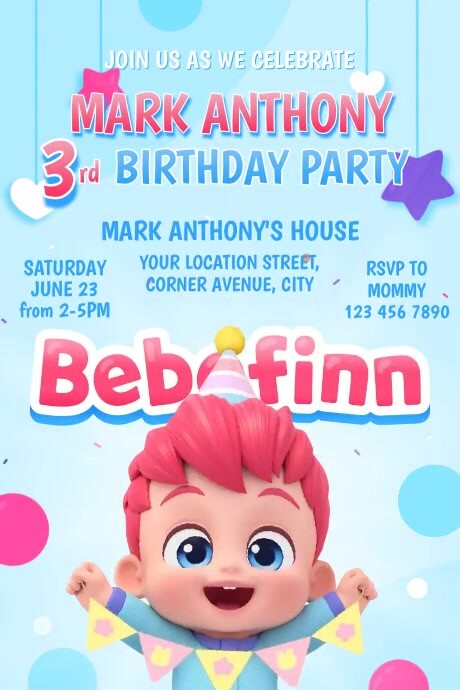 bebefinn blue birthday invitation template a4 | PosterMyWall