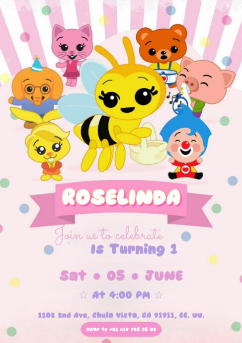 Plantilla de Bee Abejita chiquitita plim plim invitation | PosterMyWall