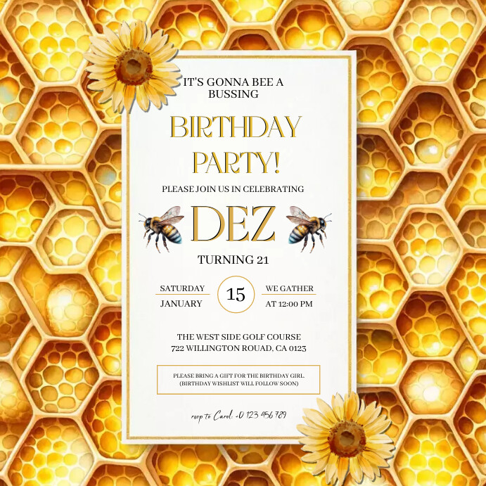 BEE BIRTHDAY PARTY INVITE TEMPLATE | PosterMyWall