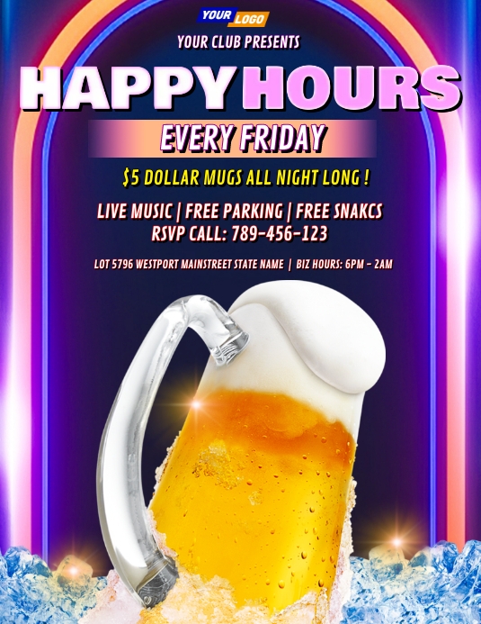 Beer Happy Hours Promotion Flyer Template | PosterMyWall