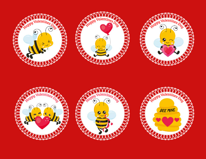 Bees Valentines Day Cake Toppers Template | PosterMyWall