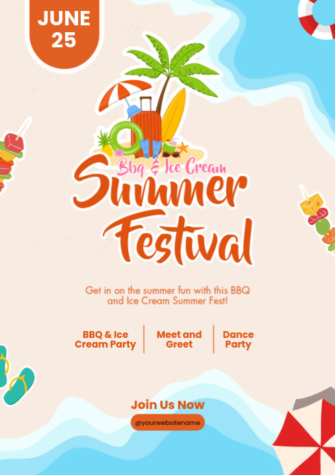 Beige & Blue Summer Festival A4 Template | PosterMyWall