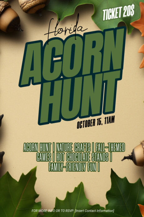 Beige Acorn Hunt Flyer template | PosterMyWall
