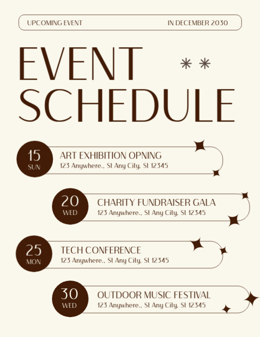 Beige Aesthetic Art Exhibition Event Schedule Flyer Template (Us Letter ...