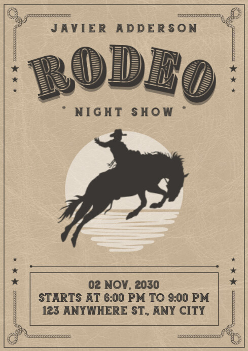 Beige and Black Retro Vintage Rodeo Night Show Flyer Template ...