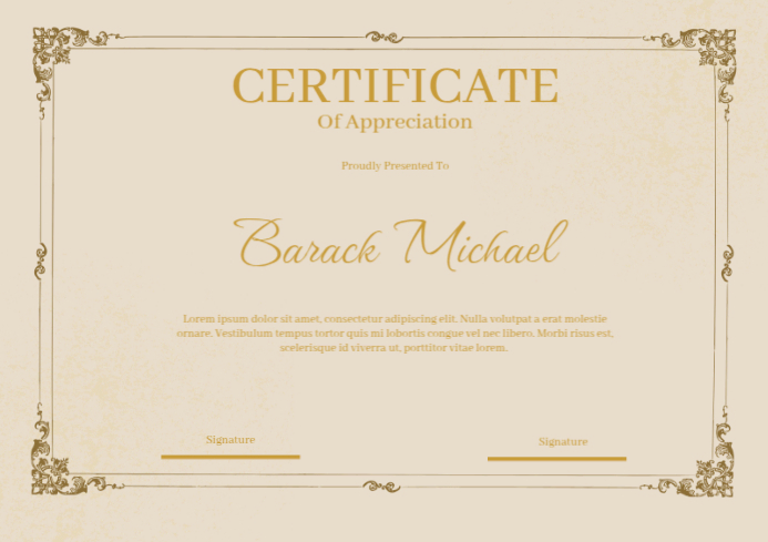 Plantilla de Beige and Brown Bordered Appreciation Certificate | PosterMyWall