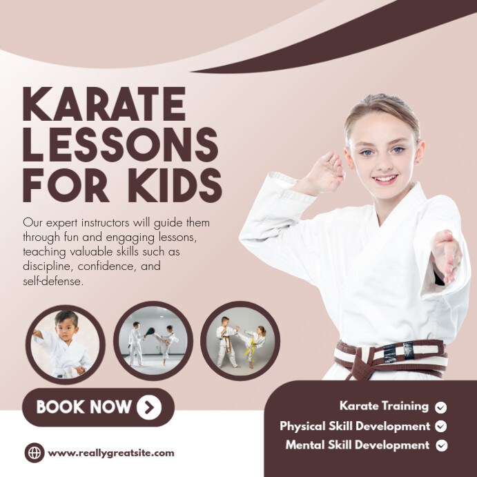 Beige And Brown Modern Karate Lessons For Kids Instagram Post Template ...