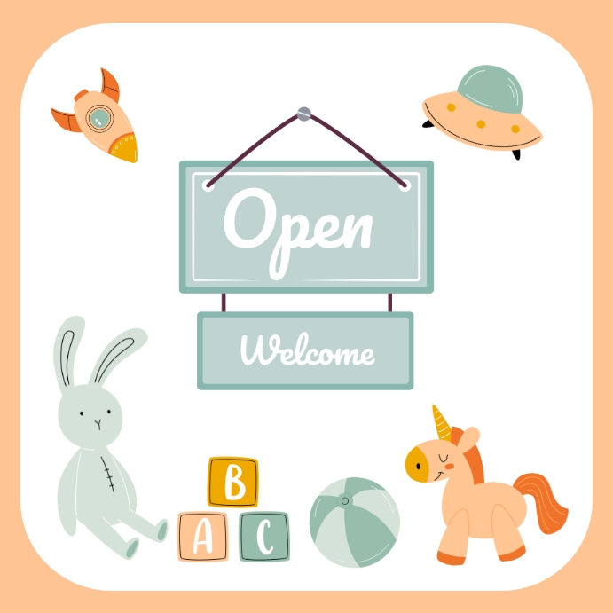 Beige Childish Open Welcome Board Template | PosterMyWall