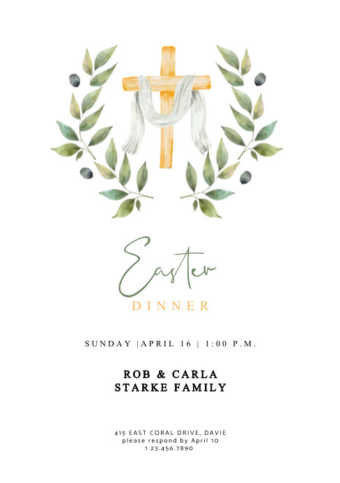 Beige Cross Watercolor Easter Dinner invitat Template | PosterMyWall