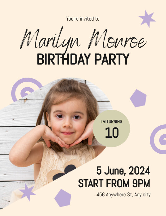Beige Decorative Birthday Party Invitation Template | PosterMyWall