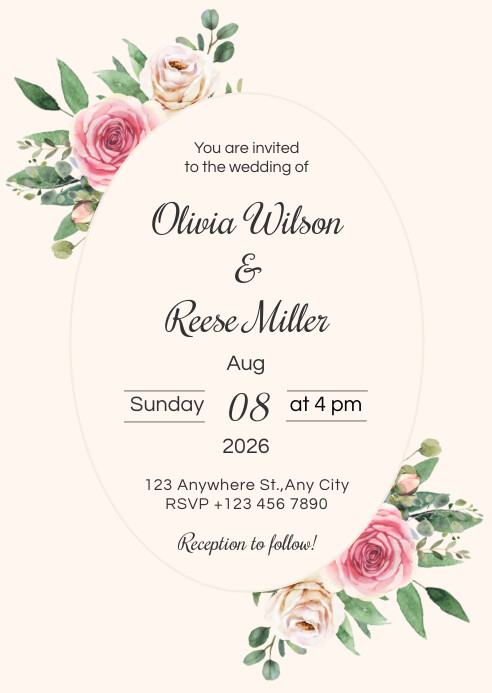Beige Floral Wedding Invitation Card Template | PosterMyWall