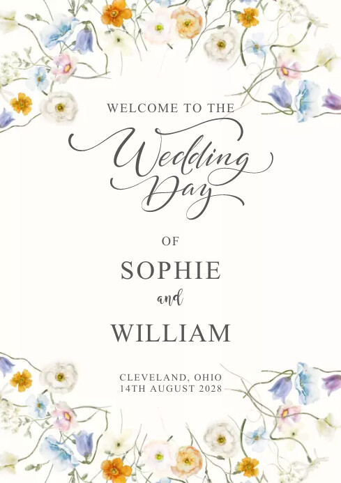 Copy of Beige Flowery Welcome Sign Wedding Sign Poste | PosterMyWall