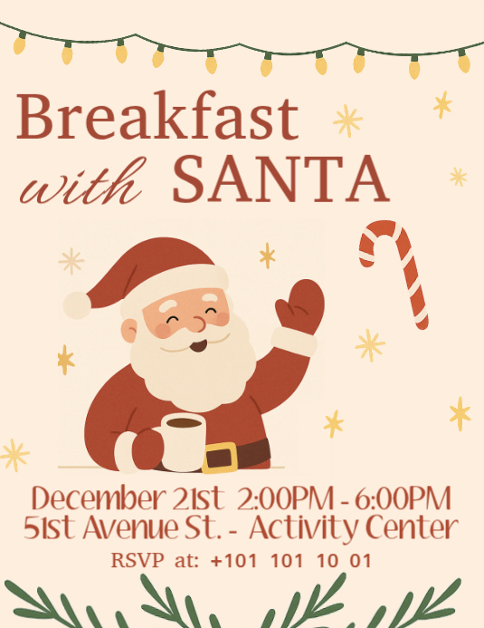 Beige Joyful ‘Breakfast with Santa’ Event Flyer Template | PosterMyWall