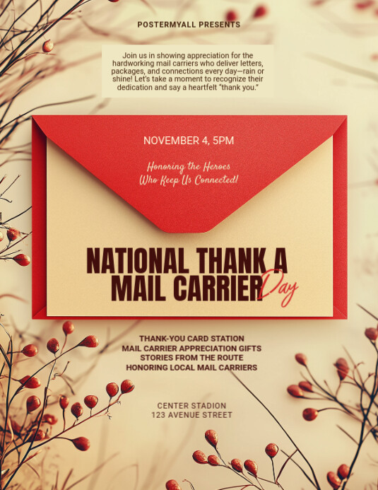 Modèle beige Modern & Minimal National Thank A Mail Carries Day Flyer ...