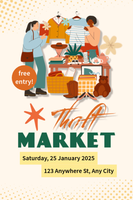 Beige Orange Colorful Ilustratif Thrift Market Poster Template ...