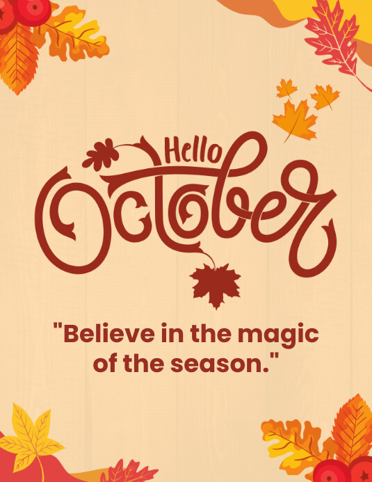 Copy of Beige Orange Minimalist Hello October Flyer | PosterMyWall