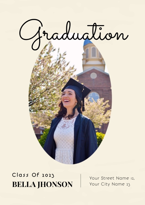 Beige Simple Graduation Invitation Flyer Template | PosterMyWall