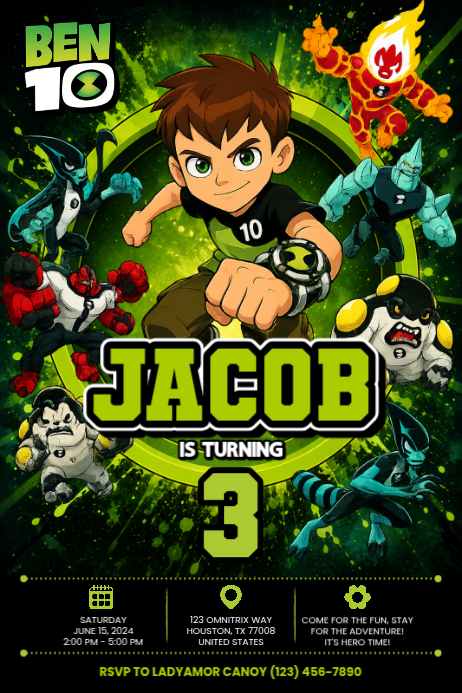 Ben 10 Birthday Party Posters Template | PosterMyWall