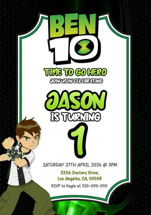 Ben 10 kids birthday invite Template | PosterMyWall