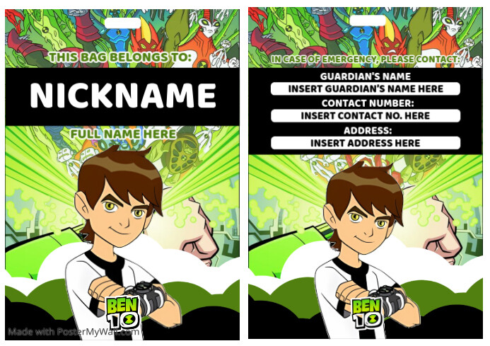 Ben 10 Personalized Bag Tag & name tag Template | PosterMyWall