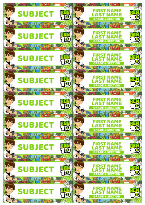 Copy of Ben 10 School Subject Labels & name tag | PosterMyWall