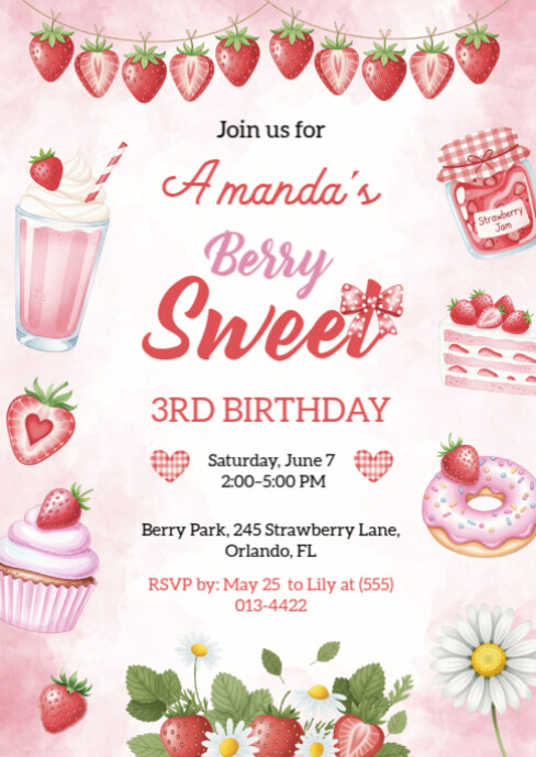 Modèle Berry Sweet Birthday Invitation | PosterMyWall