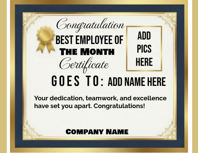 Best Employee of the Month certificate Template | PosterMyWall