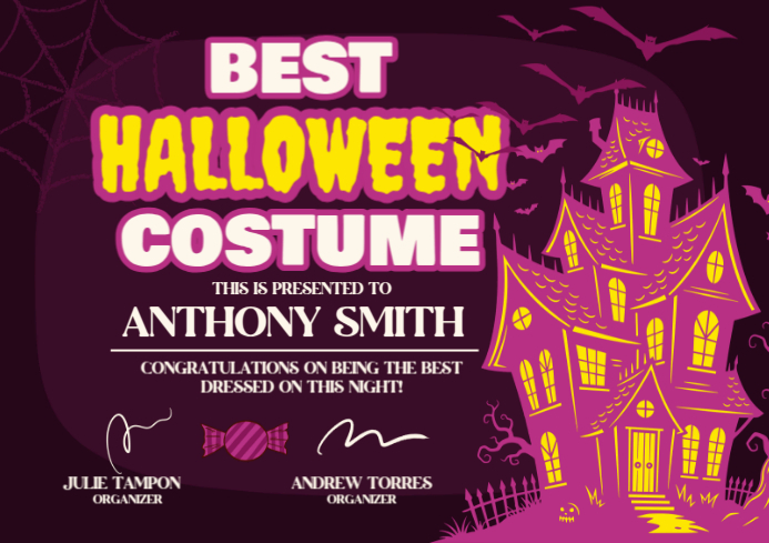 Best Halloween Costume Certificate Template | PosterMyWall