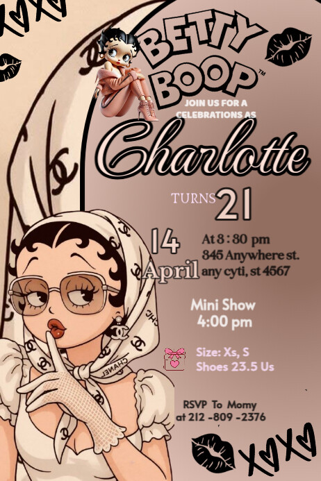 Betty boop invitation Brithday party temple flayer editablet Template ...
