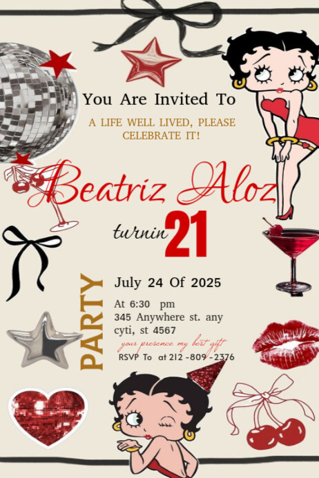 Betty Boop invitation happy Brithday party temple flayer editablet ...