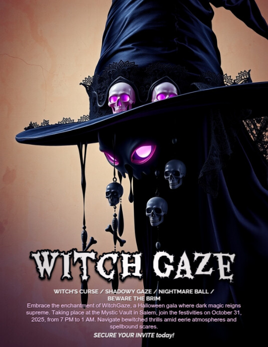 Modèle Bewitched Witch Hat Eyes Halloween Gala Flyer Design Template ...