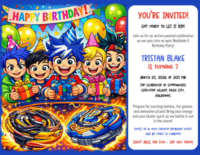 Plantilla de Beyblade Birthday Party Flyer | PosterMyWall
