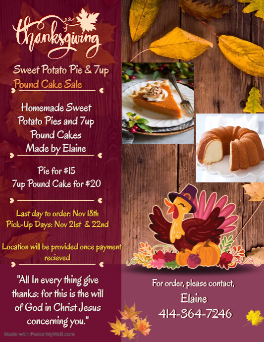 Thanksgiving Pie Fundraiser Flyer Design | PosterMyWall