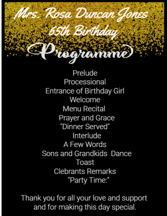 Copy of Rosa 65th Birthday Program | PosterMyWall