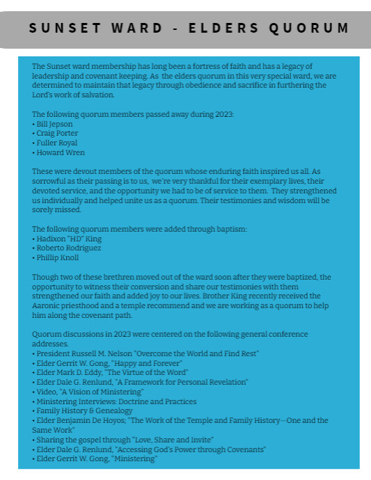 Copy of Sunset Ward Annual History Elders Quorum Page 1 | PosterMyWall
