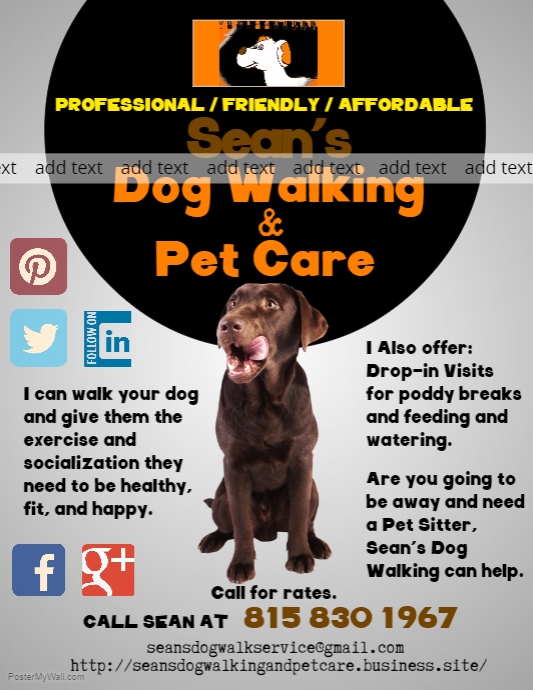 Copy of Sean's Dog Walking & Pet Care Flyer | PosterMyWall